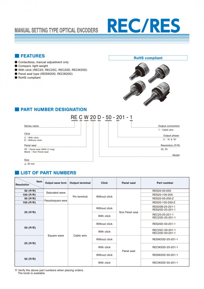 Nidec RECW20D encoder datasheet page 1