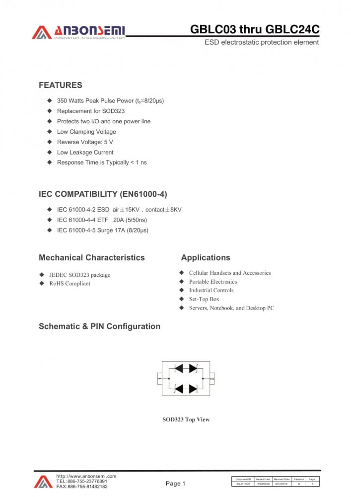 GBLC05C datasheet page 1