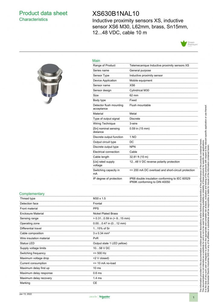 XS630B1NAL10 technical document page 1