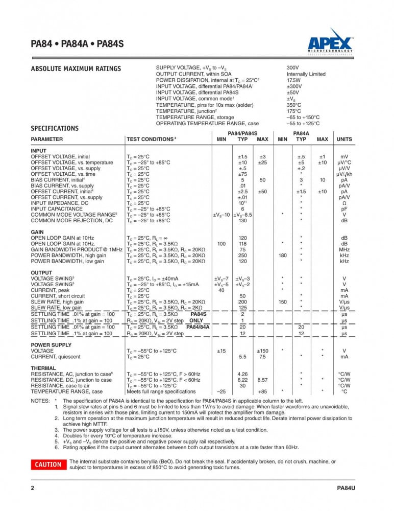 PA84M/883 datasheet page 2