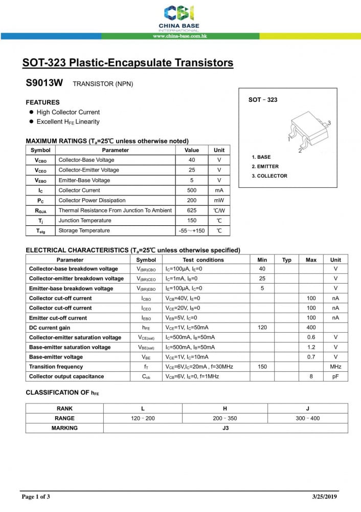CBI S9013W datasheet page 1