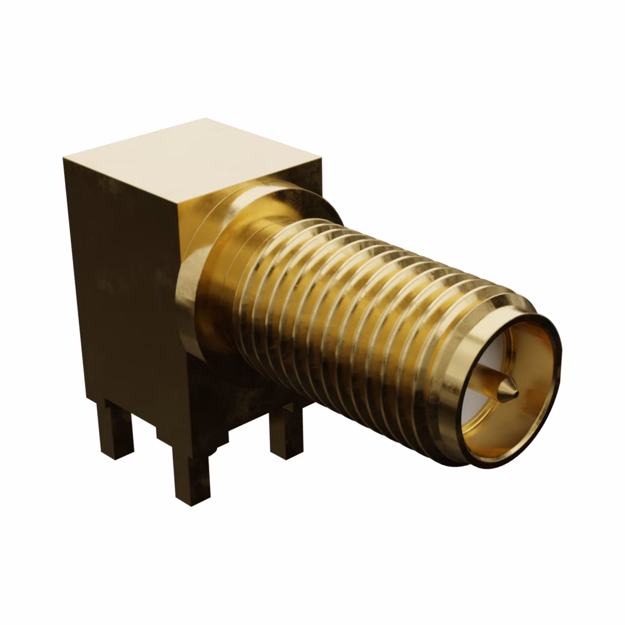 SMA Jack, Reverse Polarity, Right-Angle, Bulkhead Receptacle, PCB, Through Hole, Brass Body, Gold (Au) Plated, Jam Nut and Lockwasher Not Included, 2.79mm Leg Length, 50 Ohms for sale