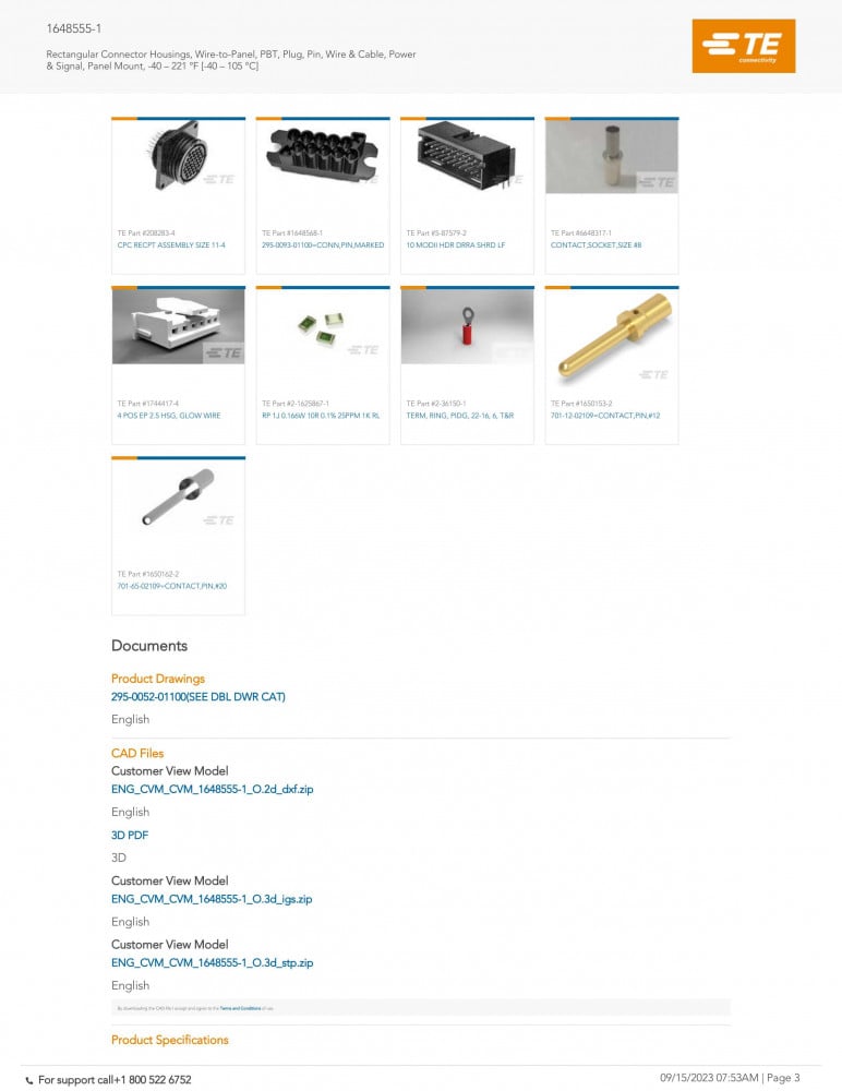 TE Connectivity 1648555-1 technical document page 3