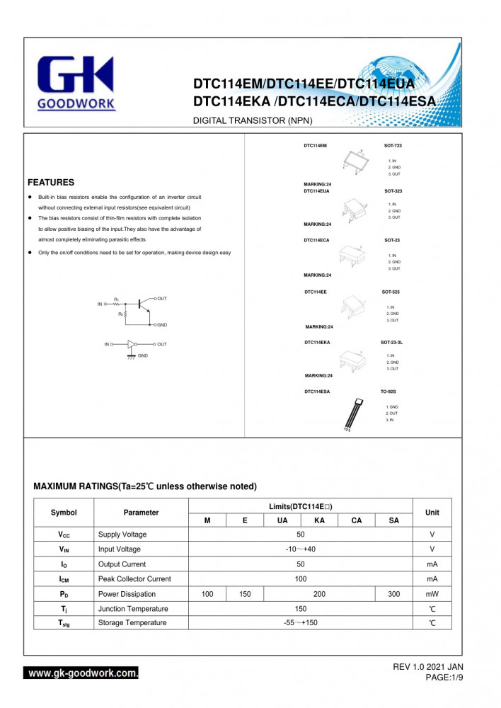 DTC114EE datasheet page 1
