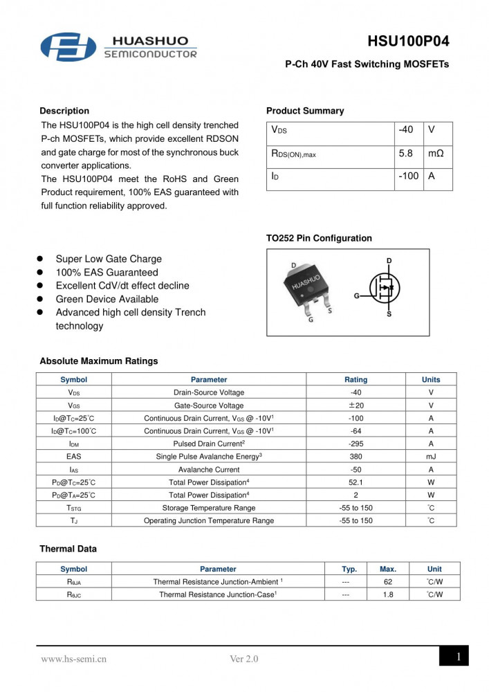 HSU100P04 datasheet page 1