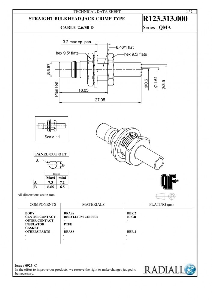Radiall R123313000 product document, page 1