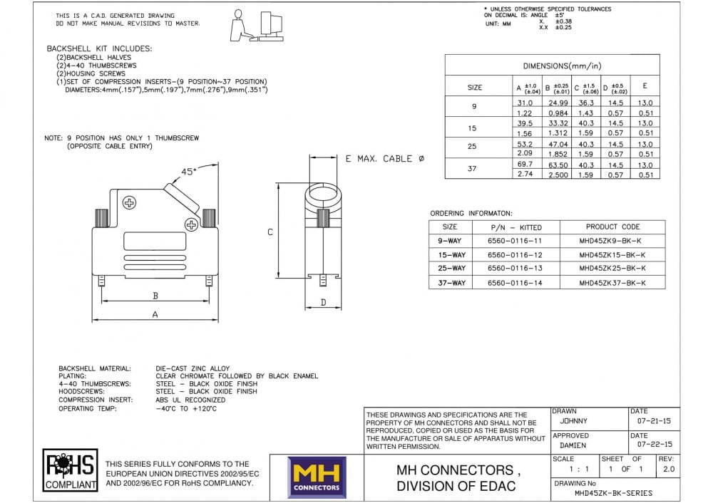 MHD45ZK-BK series technical drawing