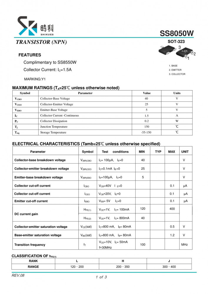 SS8050W datasheet page 1