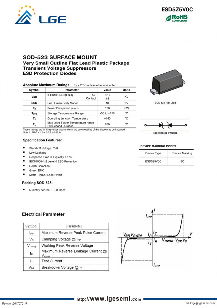 LGE ESD5Z5V0C datasheet page 1