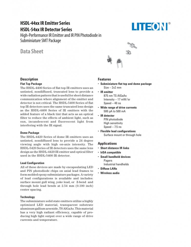 HSDL-4400 series datasheet page 1