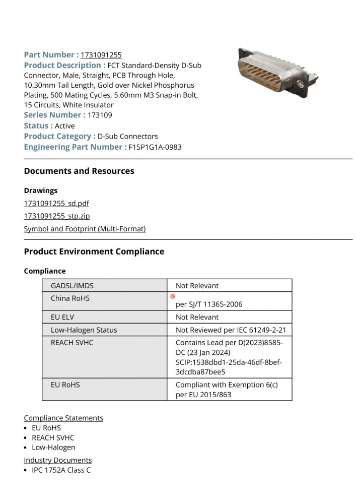 MOLEX 1731091255 technical drawing page 1