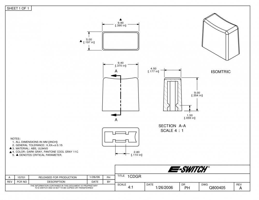 E-Switch 1CDGR technical drawing