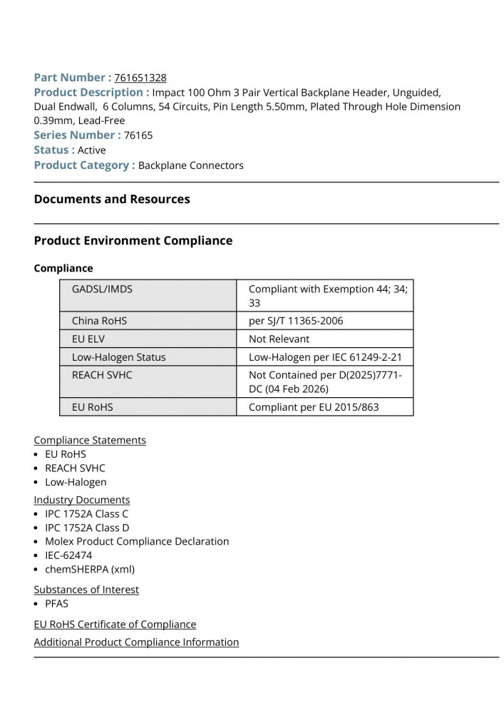 MOLEX 761651328 document preview, page 1