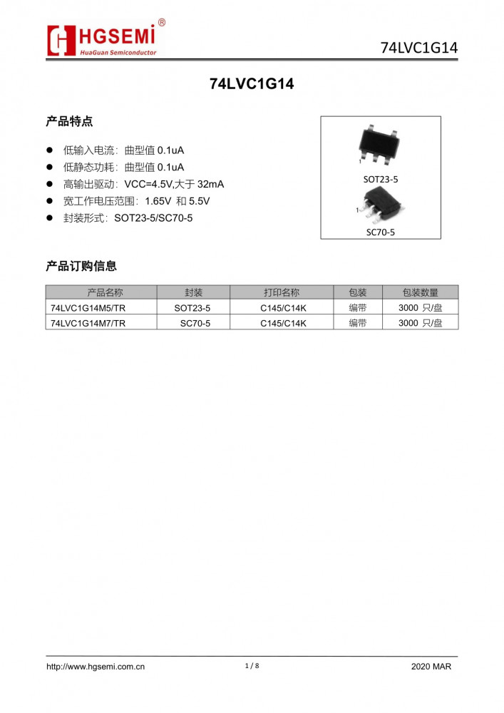 74LVC1G14 technical document page 1