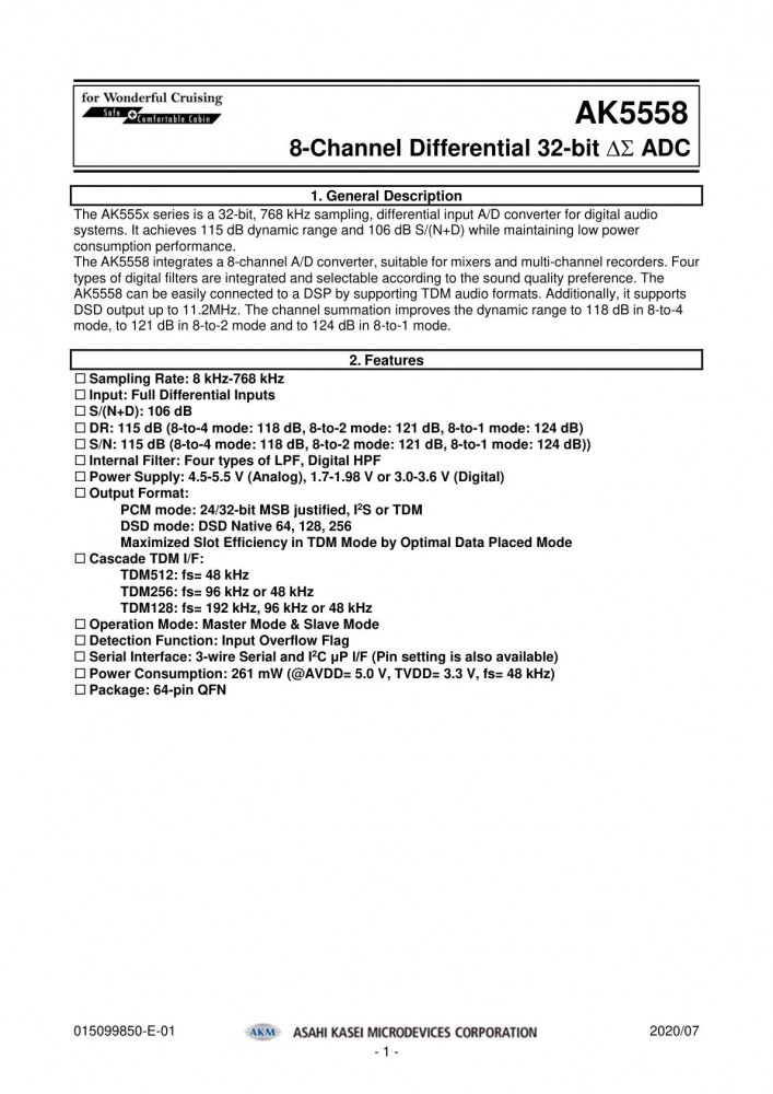 AK5558VN datasheet page 1