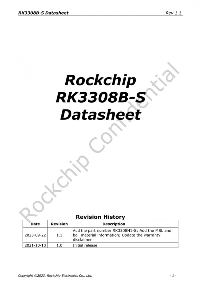 RK3308B-S datasheet page 1