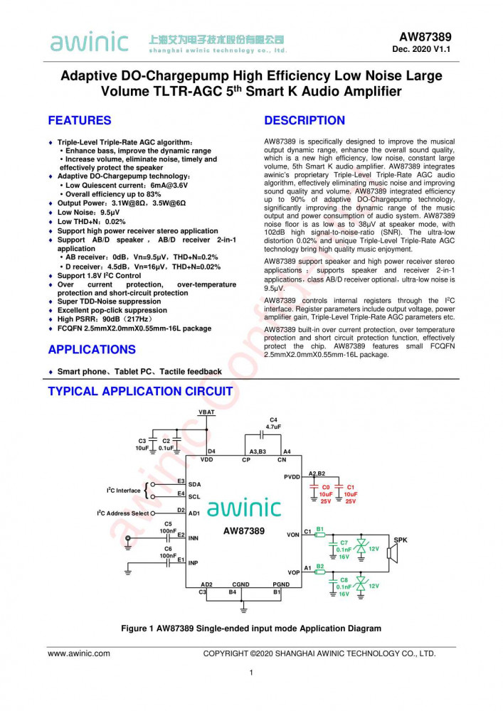 AW87389FCR datasheet page 1