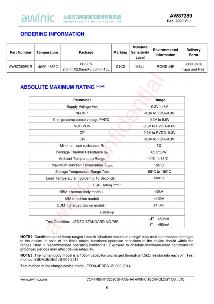 AW87389FCR datasheet page 6