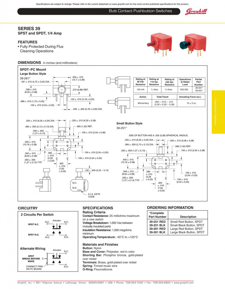 Grayhill Series 39 technical document page 1