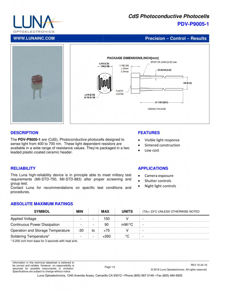 PDV-P9005-1 technical document page 1