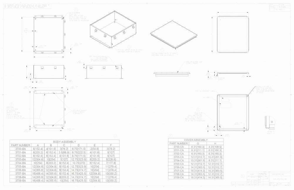 Bud Industries SN-3704 enclosure technical drawing, page 2