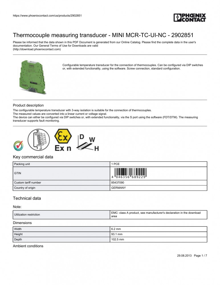 Phoenix Contact 2902851 technical document page 1