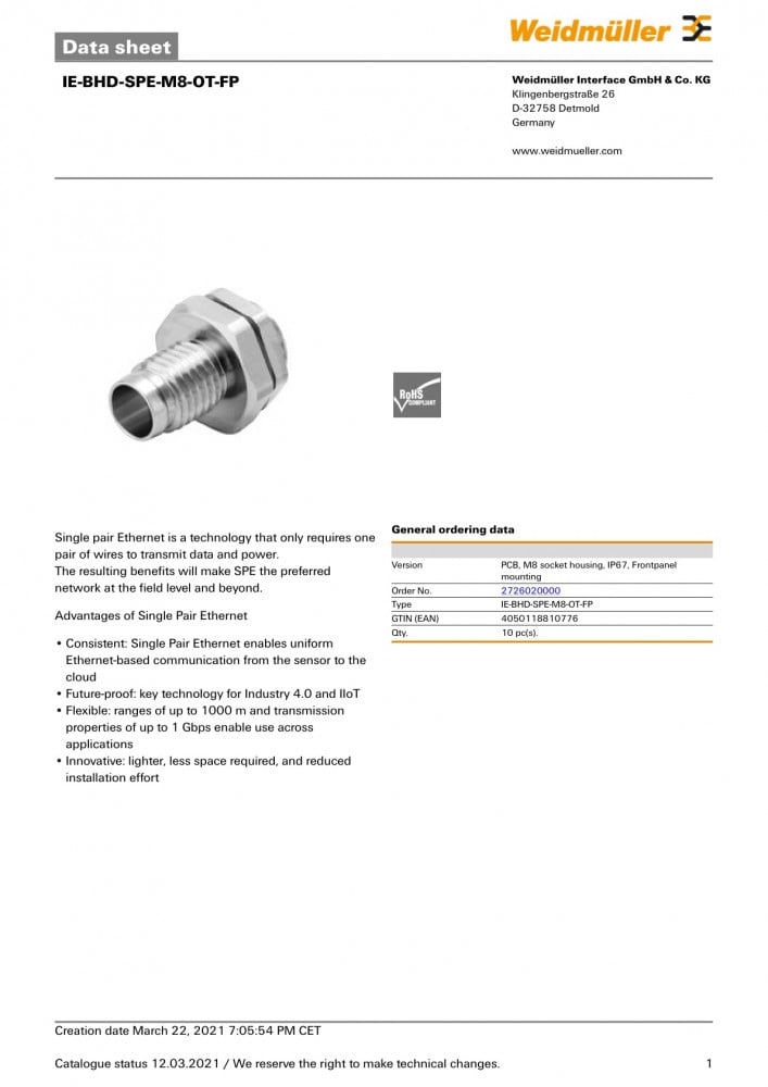 WEIDMULLER 2726020000 document page 1