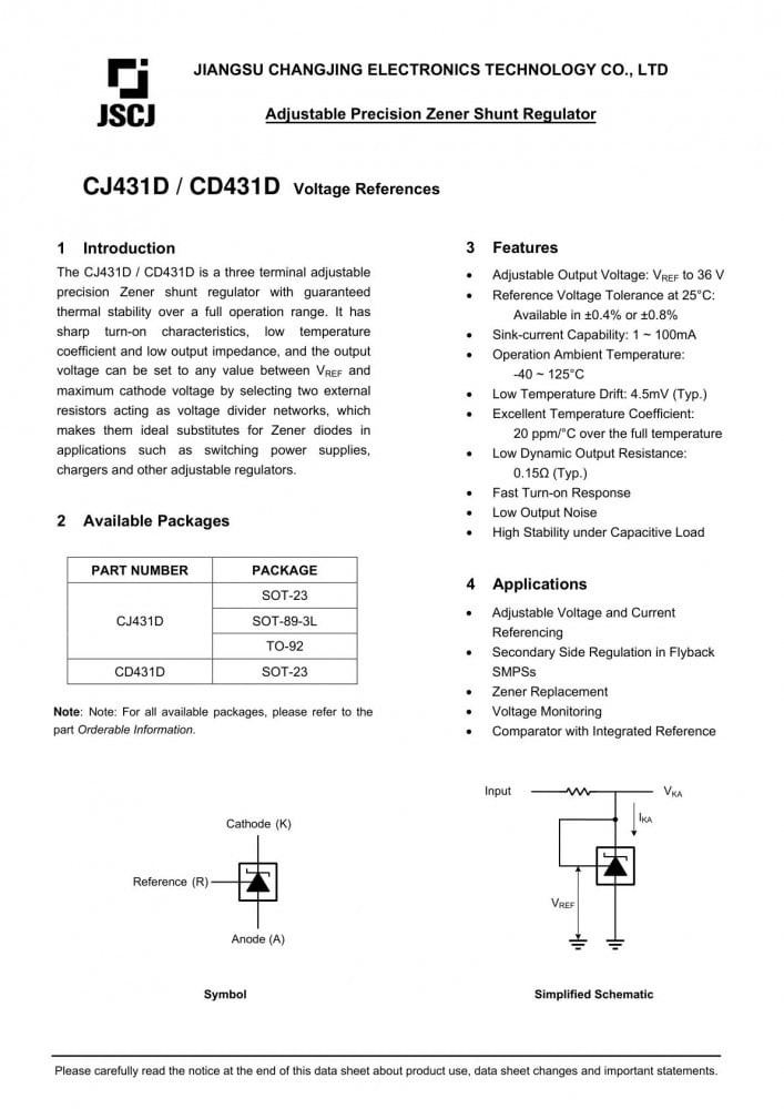 CJ431D datasheet page 1
