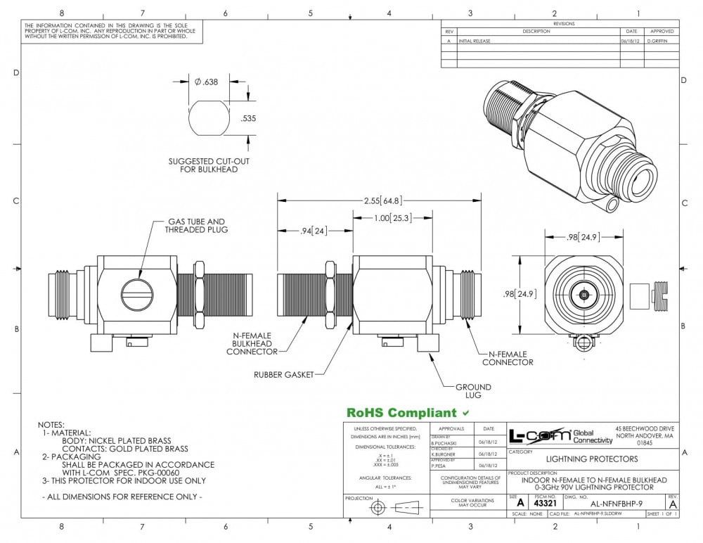 L-com AL-NFNFBHP-9 technical document page