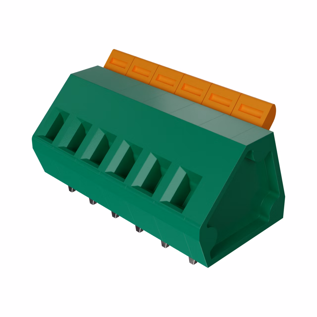 5.08mm Pitch, Eurostyle Fixed-Mount Push-Button Terminal Block, 45° Modular, 18A, 26-14 AWG, Green, 6 Circuits for sale