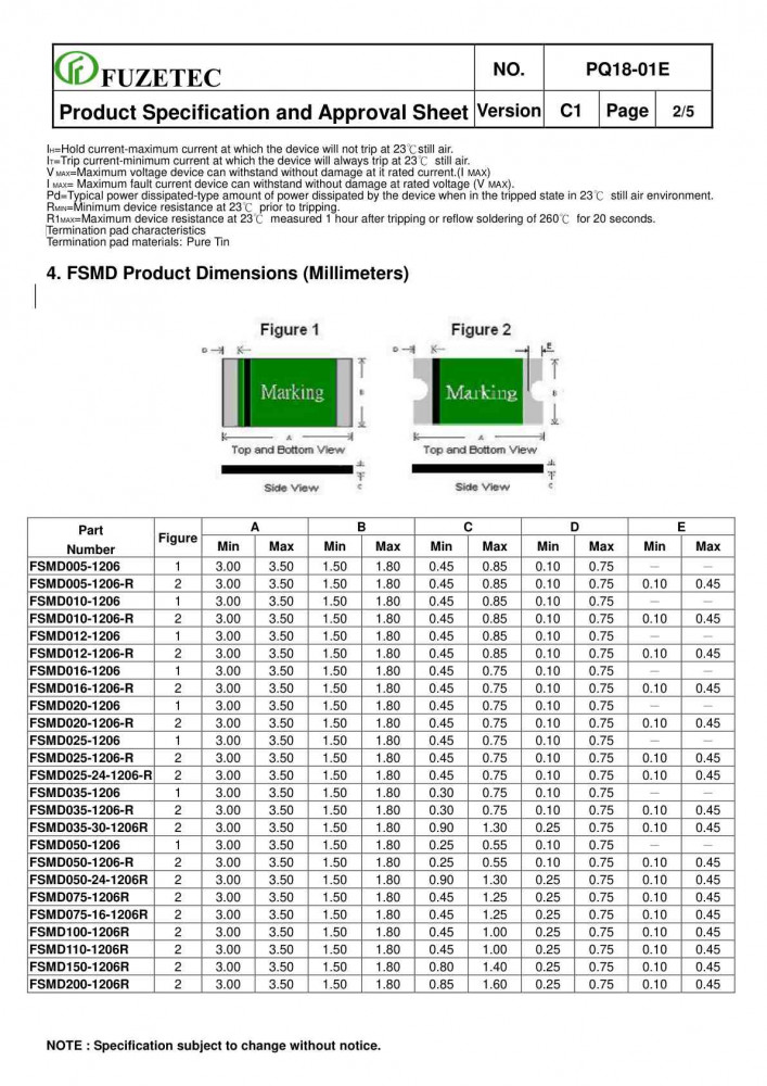 FUZETEC FSMD1206 specification page 2