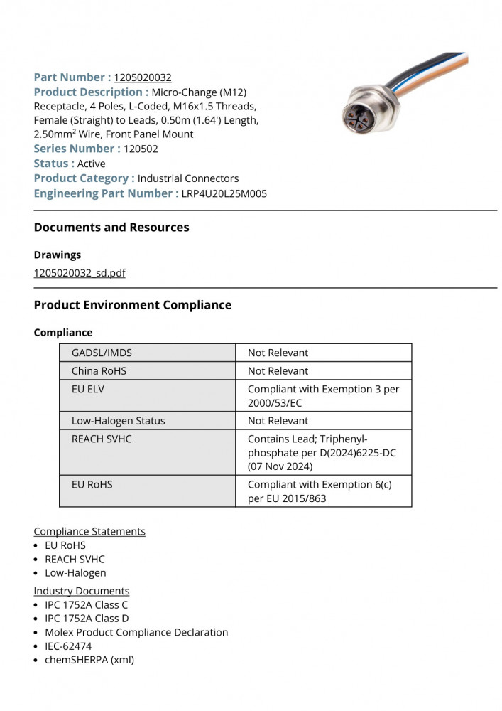 MOLEX product drawing page 1