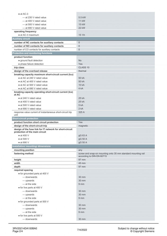 SIEMENS 3RV20214DA100BA0 datasheet page 2