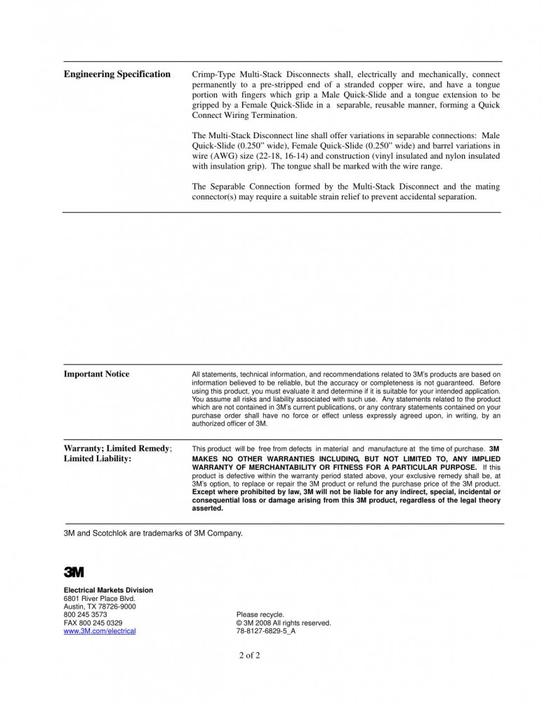 3M Scotchlok MVU18-250DMFK-A technical data sheet page 2