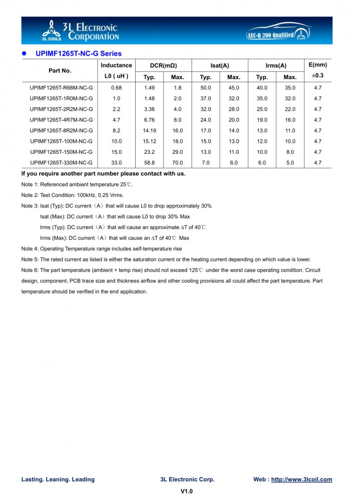 UPIMF series datasheet page 3