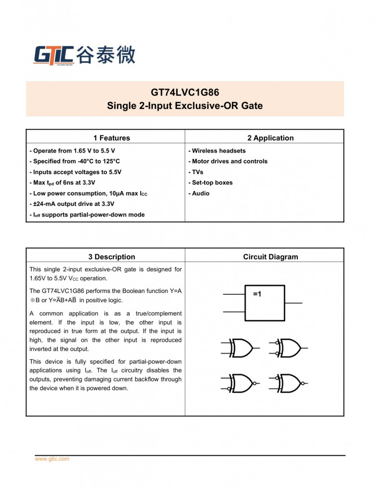 GT74LVC1G86S5 datasheet page 1