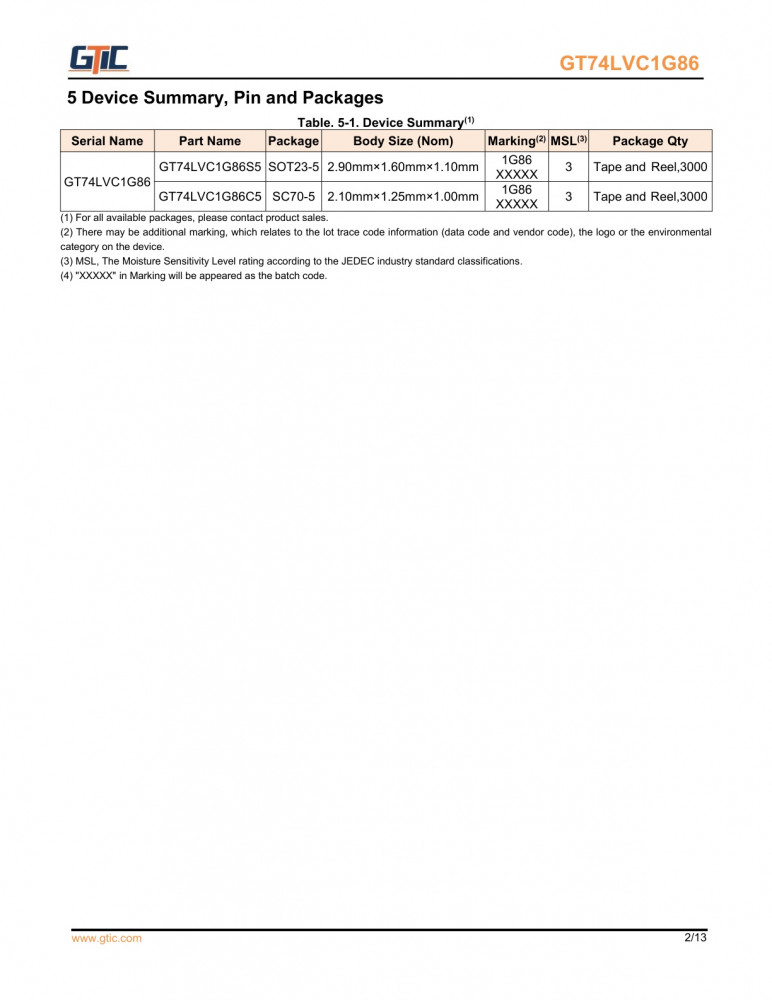 GT74LVC1G86S5 datasheet page 3