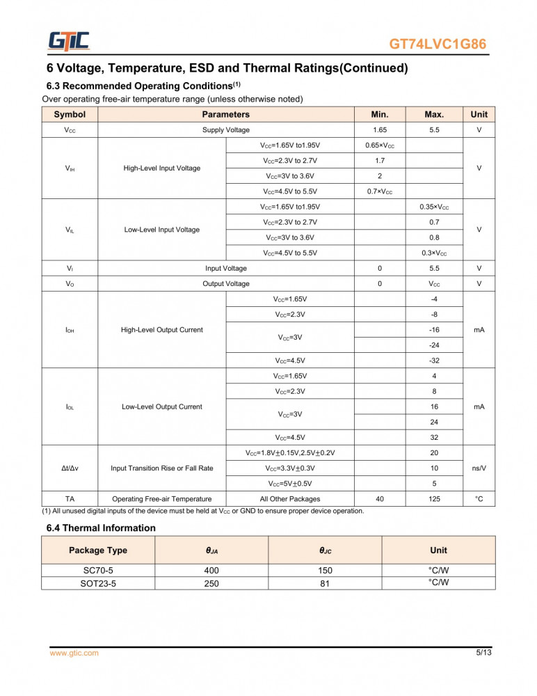 GT74LVC1G86S5 datasheet page 6