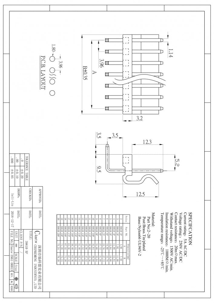 Ckmtw 3961R-XP technical drawing and PCB layout
