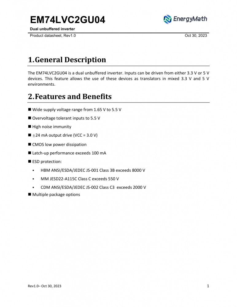 Datasheet page 1