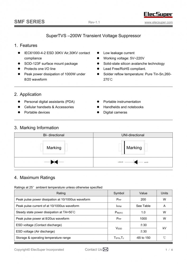 SMF6.0A datasheet page 1