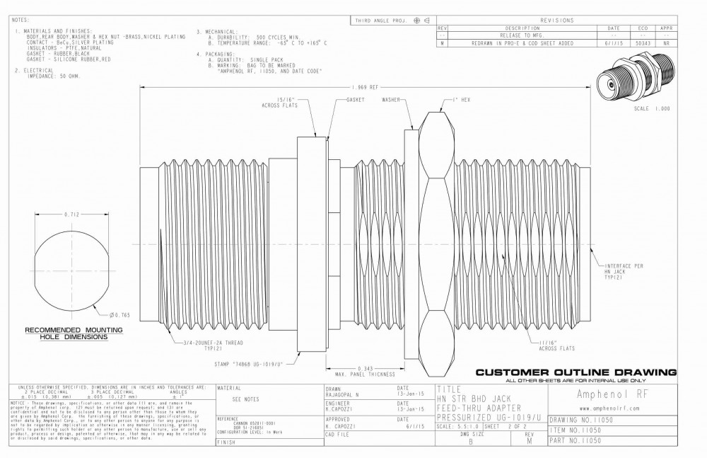 Amphenol 000-11050 technical drawing