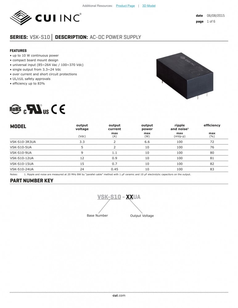CUI VSK-S10 datasheet page 1