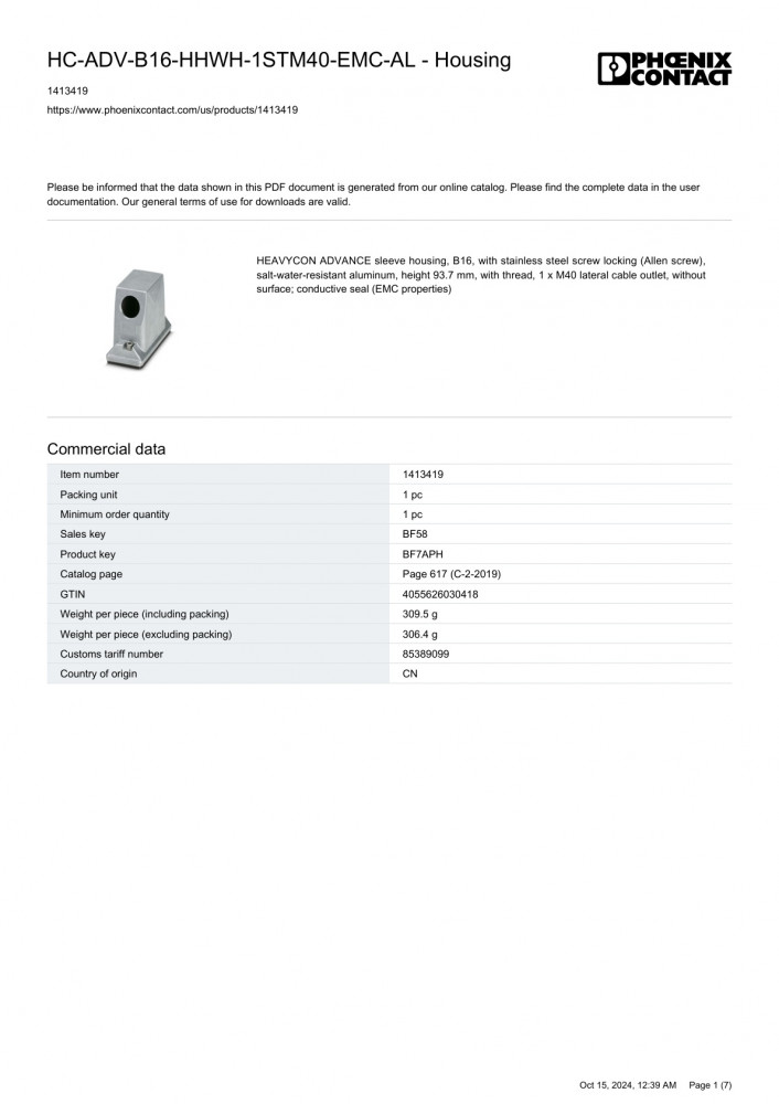 Phoenix Contact 1413419 technical document page 1