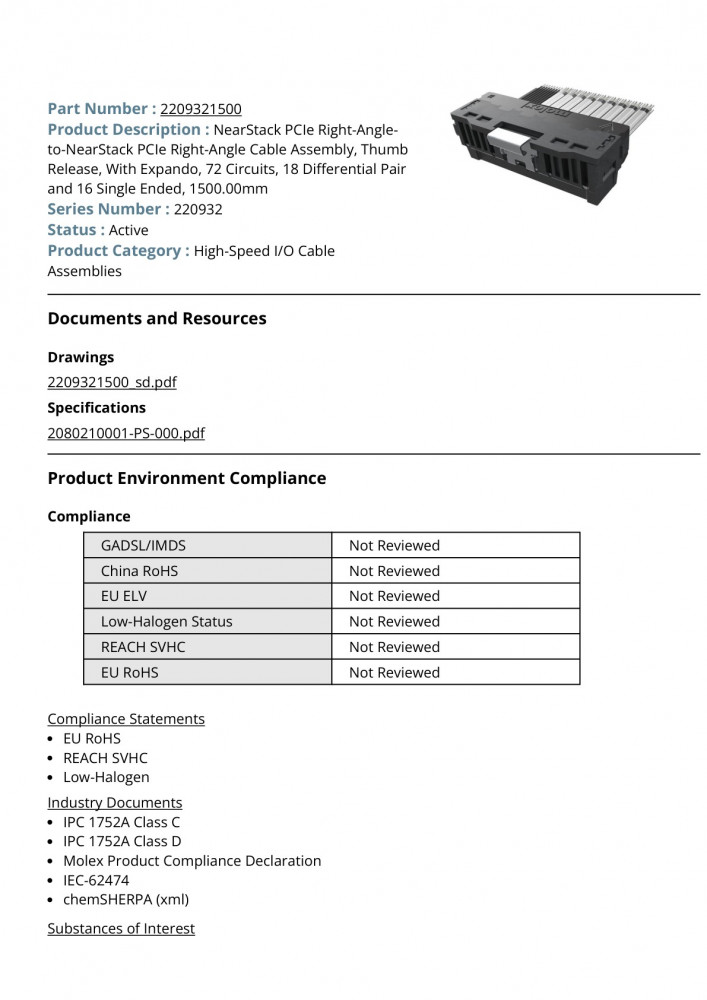 MOLEX 2209321500 technical document preview, page 1