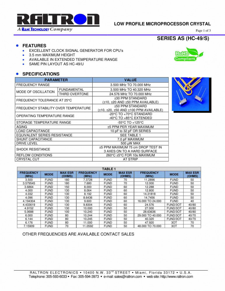 Raltron AS series technical document page 1