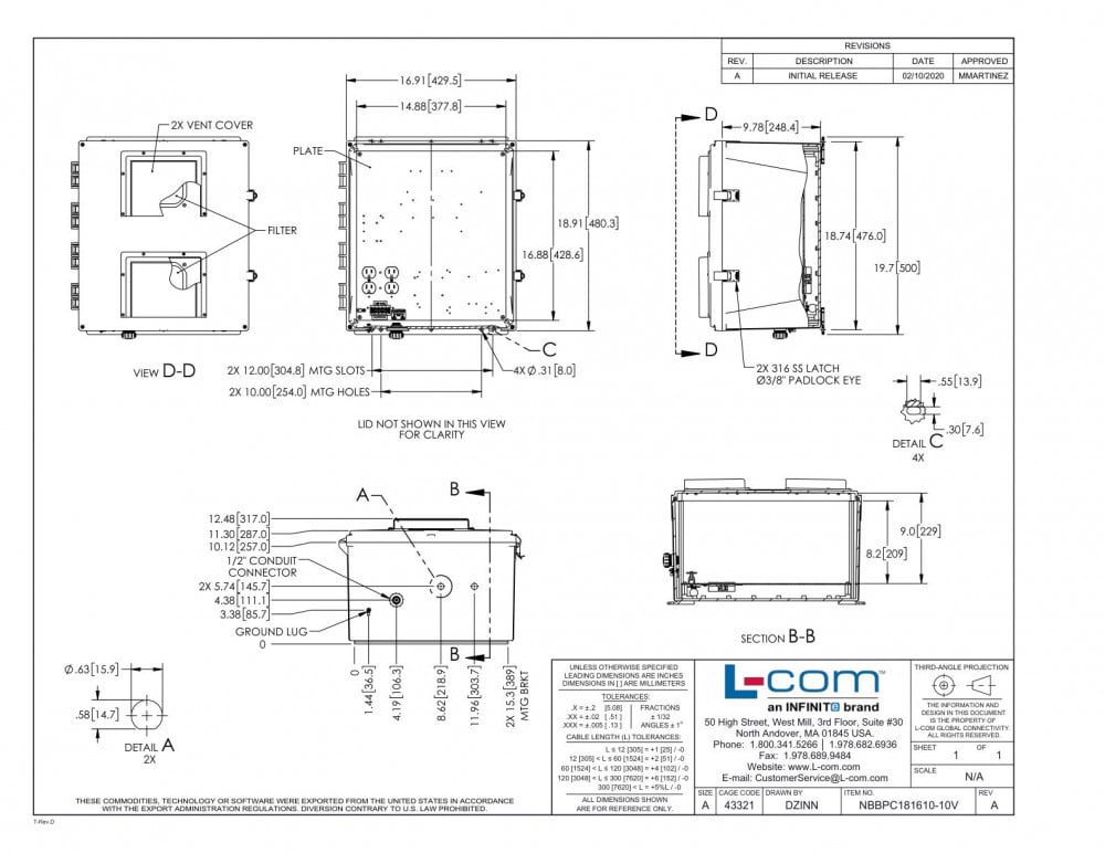L-com NBBPC181610-10V technical drawing
