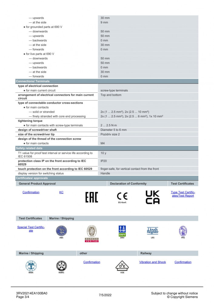 SIEMENS 3RV20214EA100BA0 datasheet page 3