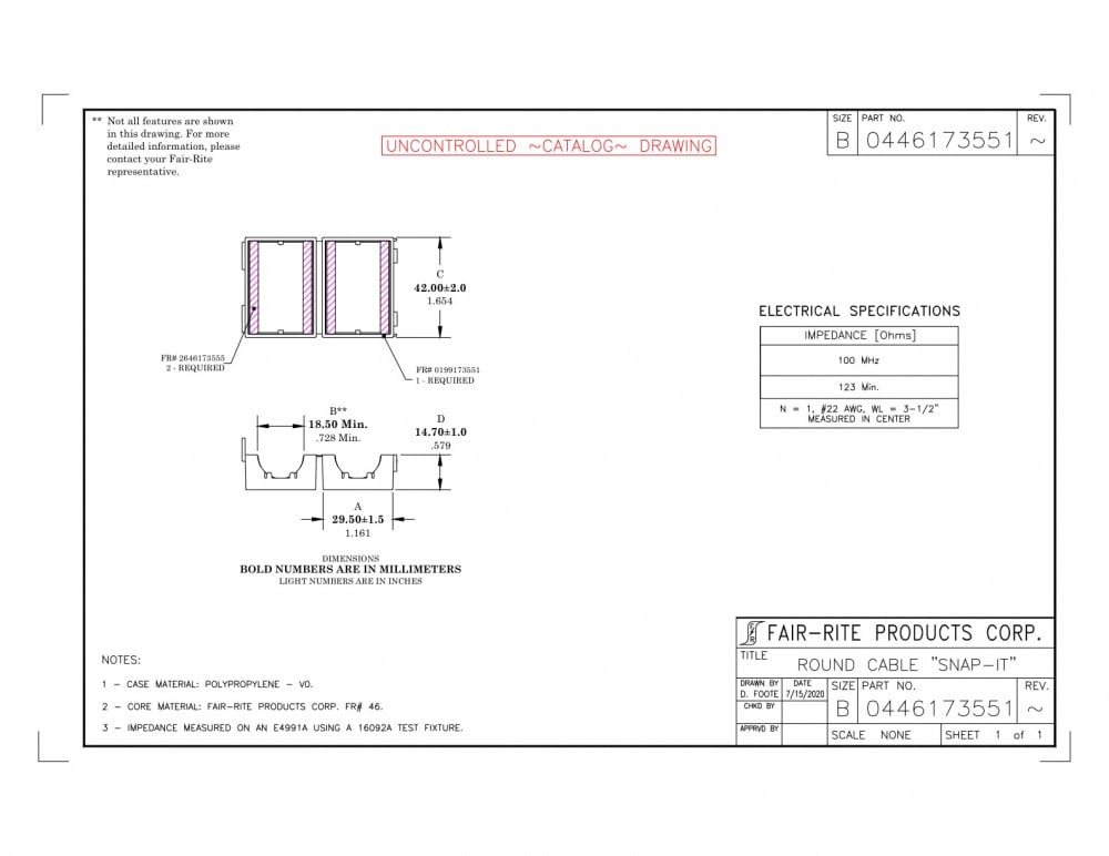 Fair-Rite 0446173551 technical drawing
