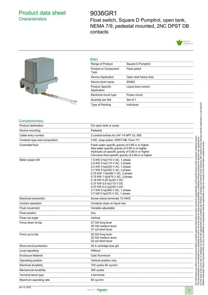 9036GR1 technical document page 1